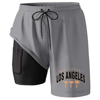 Generic Maillot de bain pour homme avec doublure de compression, couture int&eacute;rieure, short de bain, maillot de bain avec poches, gris, 4XL