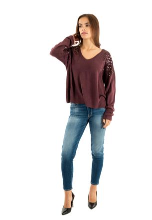 Only Onlstarry Ls Sequin Boxy V-Neck KNT