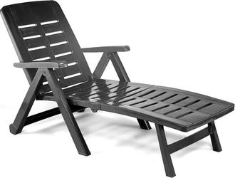 Dmora Liegestuhl Noahs, Gartenstuhl mit R&auml;dern, Klappbar Made in Italy, Tragkraft 120 kg, 189x72x96h cm Anthrazit