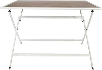 The Home Deco Factory HDO0223, Tisch aus weißem Metall in Holzoptik, Modell Barcelona, Gartenmöbeltisch, Möbel, Gartenmöbel, Tisch für den Außenbereich, 110 x 71 x 70 cm, B