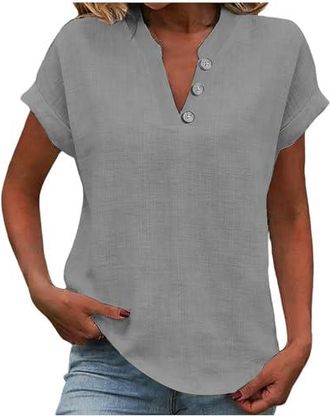 Generic T-shirts en lin pour femme - T-shirt d&eacute;t&eacute; &agrave; manches courtes - Coupe ample - T-shirt d&eacute;contract&eacute; - T-shirt surdimensionn&eacute; pour femme - Chemisier de f&ecirc;t