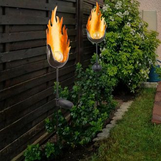 Globo Lighting Lampe solaire dor&eacute;e lampe dext&eacute;rieur prise moderne flamme, d&eacute;coration de jardin led lampe de terrasse r&eacute;sistante aux intemp&eacute;ries, 1x led blanc