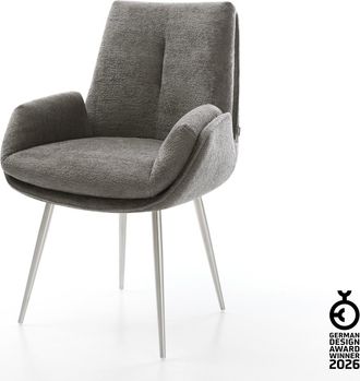 DELIFE Esszimmerstuhl Clea-Flex Boucl&eacute; Soft Schlamm 4-Fu&szlig; konisch Edelstahl, Esszimmerst&uuml;hle