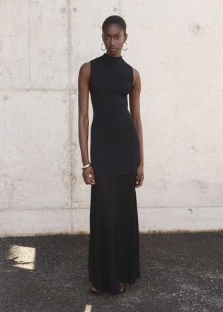 Mango Robe combin&eacute;e &agrave; col montant noir - Femme - S - MANGO