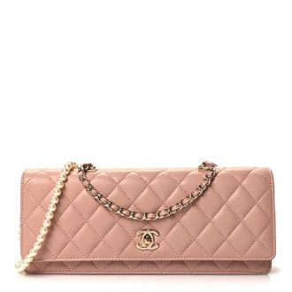 Chanel Pink Lambskin Quilted Fantasy Pearls Evening Flap Bag