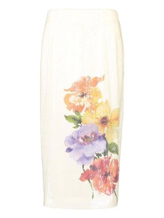 Christy Lynn jupe mi-longue Aldric &agrave; sequins - Tons neutres