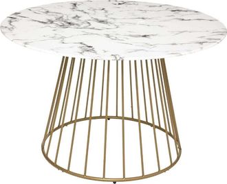 PEGANE Pegane - Table à manger avec plateau verre trempé effet marbre/blanc - Diamètre 120 x Hauteur 75 cm
