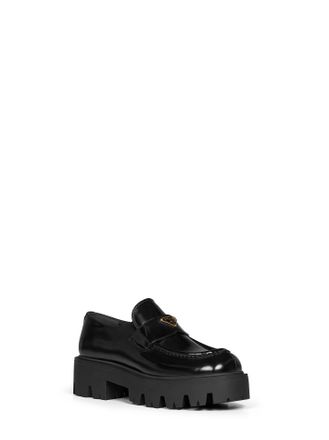 Prada Womens Loafers Brushed Calf Leather Black