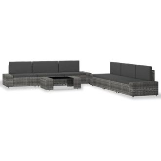 vidaXL 7-tlg. Garten-Lounge-Set Poly Rattan Grau Vidaxl