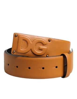 Dolce & Gabbana Mens Brown Leather Buckle Dg Logo Embossed Belt