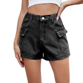 Generic Short en Jean Taille Haute Mom De Molleton Jogging Rembourr&eacute; Vintage Meilleur Amincissant Int&eacute;gr&eacute; Microfibre Neoprene Leopard Haut Dance Crepon Revers