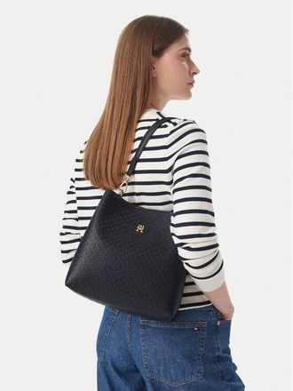 Tommy Hilfiger Handtasche Th Icon Shoulder Bag Mono AW0AW19000 Dunkelblau