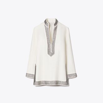 Tory Burch Damen Verzierte Leinentunika