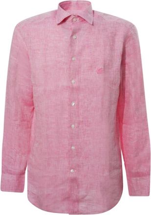 Etro Homme, Chemises, Rose, Taille: 3XL Chemise en lin avec broderie Pegaso