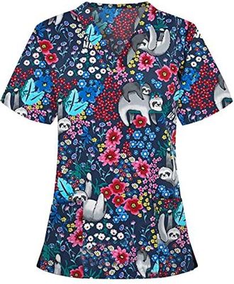 Generic Mes Commandes en Cours De Livraison,Tenue Infirmiere Professionnelle Chemisiers Et Blouses Femme Imprimé à Col en V pour Femmes Haut à Manches Courtes