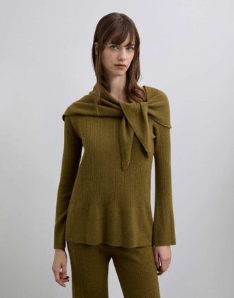 Scalpers Set mit Strickpullover in Khaki mit welligem Detail-Gr&uuml;n