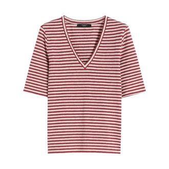 Max Mara Femme, Tops, Multicolore, Taille: 38 FR Stretch Linen Jersey V-Neck T-Shirt