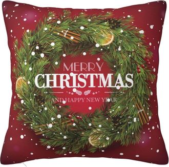 IUBBKI 45 x 45 cm Merry Christmas And Happy New Year Kranz-Kissenbezüge, Wurf-Kissenbezug, weich, quadratisch, dekorativer Kissenbezug für Couch, Sofa, Schla