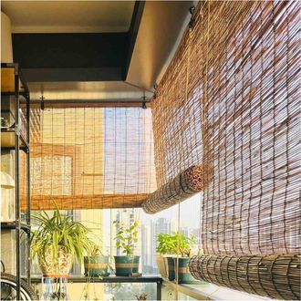 Generic Partition Blind Sun Shade Bambusrollo f&uuml;r Den Au&szlig;Enbereich Stroh Vorhang Schatten Atmungsaktiv f&uuml;r Terrasse und Zuhause(W66 x H66)