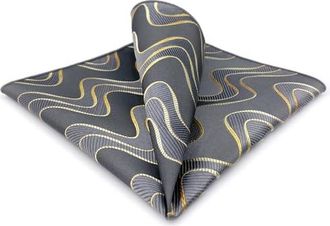 Shlax & Wing Carr&eacute; de poche homme gris &agrave; motif g&eacute;om&eacute;trique jaune or pour mariages