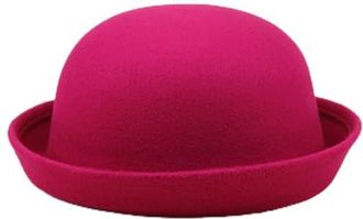 Generic 2026 Chapeau élégant pour adultes avec bord enroulable Panama Bowler Bucket classique en laine ronde, rose vif, Taille unique