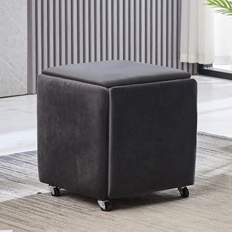 Generic Tabouret ottoman 5 en 1 empilable en cuir synth&eacute;tique avec roulettes pivotantes, repose-pieds mobile pour salon, salle &agrave; manger, velours 3,35,6 x 35,6