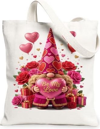 Generic Sacs fourre-tout en toile florale pour la Saint-Valentin, motif nain mignon, sacs r&eacute;utilisables, vintage chic, l&eacute;gers et lavables avec bandouli&egrave;re, bl