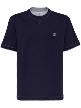 Brunello Cucinelli T-Shirt mit Logo-Stickerei - Blau