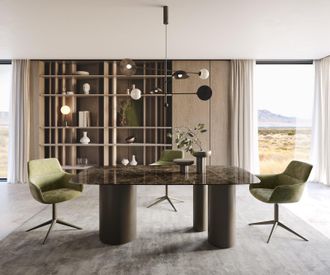 DELIFE Esstisch Edge Boot 200x100 Keramik Laminam Emperador Extra Lucidato Dunkelbraun Troa Metall Effektfinish Titan, Esstische