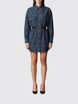 Versace Mini-robe chemise en denim de coton avec ceinture &agrave; la taille