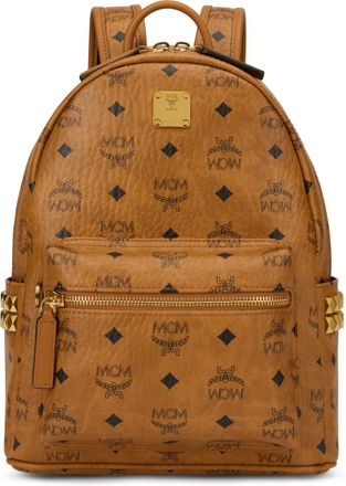 MCM Womens Backpack Stark Cognac Synthetic Leather Polyurethane Backpacks