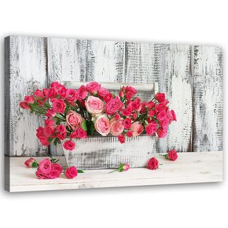 Feeby Bild auf Vlies Leinwand Blumen In Einer Box 90x60 cm Kunstdruck Modern Wandbilder Deko Flur Wohnzimmer Rustikaler Stil Rot