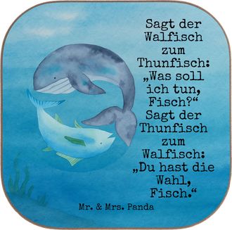 Mr. & Mrs. Panda gl&auml;seruntersetzer Walfisch Thunfisch Design - Geschenk, Tischschoner, Untersetzer f&uuml;r Gl&auml;ser, Wahl, Witz, Spruch des Tages, Coaster, Tunfisch, Tassen,