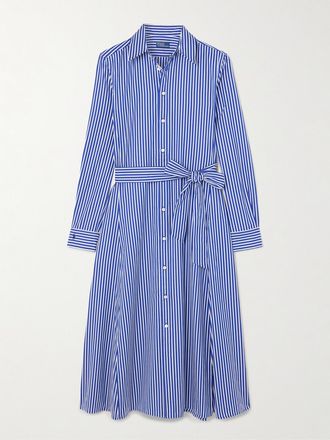Polo Ralph Lauren Midi-hemdblusenkleid Aus Gestreifter Baumwollpopeline Mit G&uuml;rtel - Blau