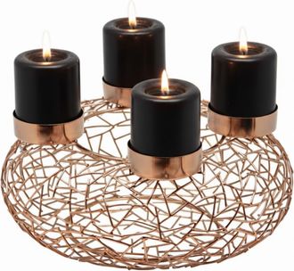 Edzard Adventskranz Milano, Edelstahl, kupferfarben, Durchmesser 34 cm, für Stumpenkerzen ø 8 cm