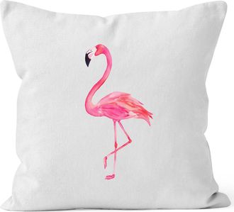 Autiga Kissenbezug Flamingo Kissen-Hülle Deko-Kissen 40x40 Baumwolle weiß Pullover