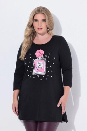 Miamoda T-Shirt Longshirt Flakon-Motiv mit Zierperlen 3/4-&Auml;rmel