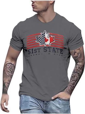 Generic T-shirts mignons pour hommes du Canada 51st State T-shirts pour hommes &agrave; manches courtes pour sortir, hauts de gym, T-shirt d&eacute;t&eacute; &agrave; col ras du cou, T-s