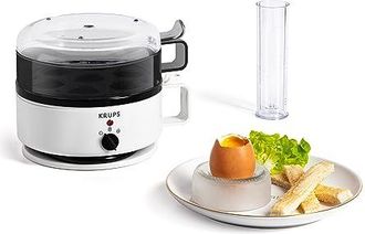 Krups Krups Ovomat Super Eierkocher, Für bis zu 7 Eier, Koch- und Warmhaltefunktion, Inkl. Wasser-Messbecher mit Eierstecher, Signalton, EG230115, Weiß/Schw
