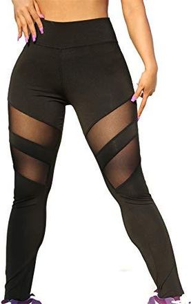 Generic Legging de sport 2026 pour femme - En maille - Patchwork - &Eacute;lastique - Pour le fitness et le yoga, Noir, M