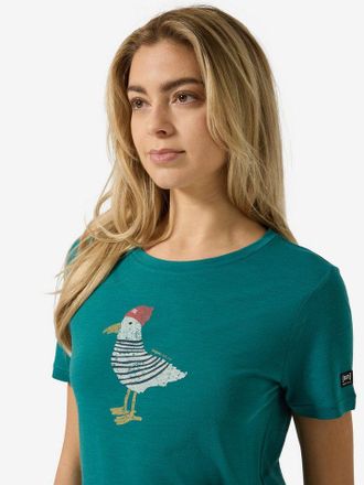 super.natural Print-Shirt f&uuml;r Damen, Merino JOHNNY TEE happy Vogel Motiv