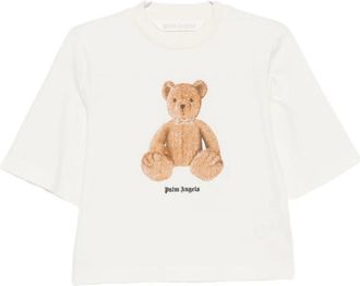 Palm Angels Femme, Tops, Blanc, Taille: 40 FR Bear Cotton T-Shirt