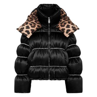 Philipp Plein Femme, Vestes, Noir, Taille: 42 FR Doudoune Puffer Flamme avec Cristaux