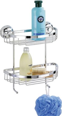 WENKO 18234100 Magic-Loc Wandkorb Bessano mit 2 Ablagen - Befestigen ohne bohren, Edelstahl rostfrei, 23.5 x 27 x 15 cm, Glänzend