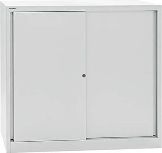 Bisley Schiebetürenschrank ECO, 2 Fachböden, 3 OH, Metall, 645 Lichtgrau, 43 x 120 x 118.1 cm