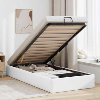 vidaXL Vidaxl - Cadre de lit ottoman blanc 90x190 cm - Similicuir durable - M&eacute;canisme de levage hydraulique - Grand espace de rangement