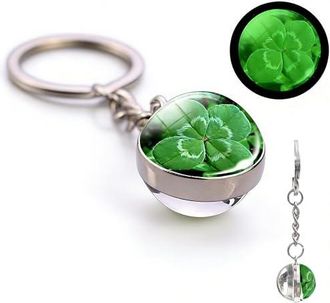 Generic Lot de 4 porte-cl&eacute;s avec tr&egrave;fle &agrave; quatre feuilles, tr&egrave;fle &agrave; quatre feuilles, porte-cl&eacute;s lumineux en acier inoxydable, symboles de bonheur, boule en ve