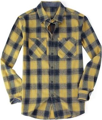 Generic DENGJIAMY Chemise boutonn&eacute;e &agrave; carreaux &agrave; manches longues pour homme - Style vintage et d&eacute;contract&eacute; - Pour les vacances et la plage - Col classique - V