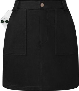 Kate Kasin Damen Midirock Warmer Herbstrock Elastischer Strickrock mit Taschen Schwarz 2XL