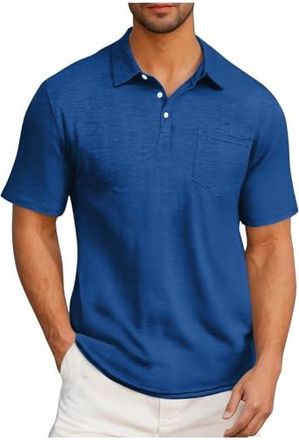 Generic T-shirts surdimensionn&eacute;s pour homme - Couleur unie - Revers ample - Style professionnel &agrave; manches courtes - Col en V profond - D&eacute;contract&eacute;, bleu, 4XL